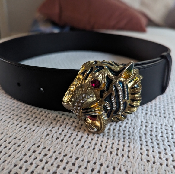 Gucci | Accessories | Gucci Rajah Rhinestone Tiger Leather Belt Size 26 ...